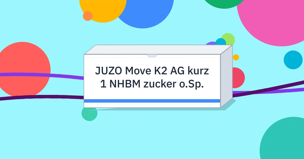 Symbolbild: Packung mit der Aufschrift JUZO Move K2 AG kurz 1 NHBM zucker o.Sp. (PZN 18529155) – Verfügbarkeit und Bezug in Apotheken in Frankfurt am Main