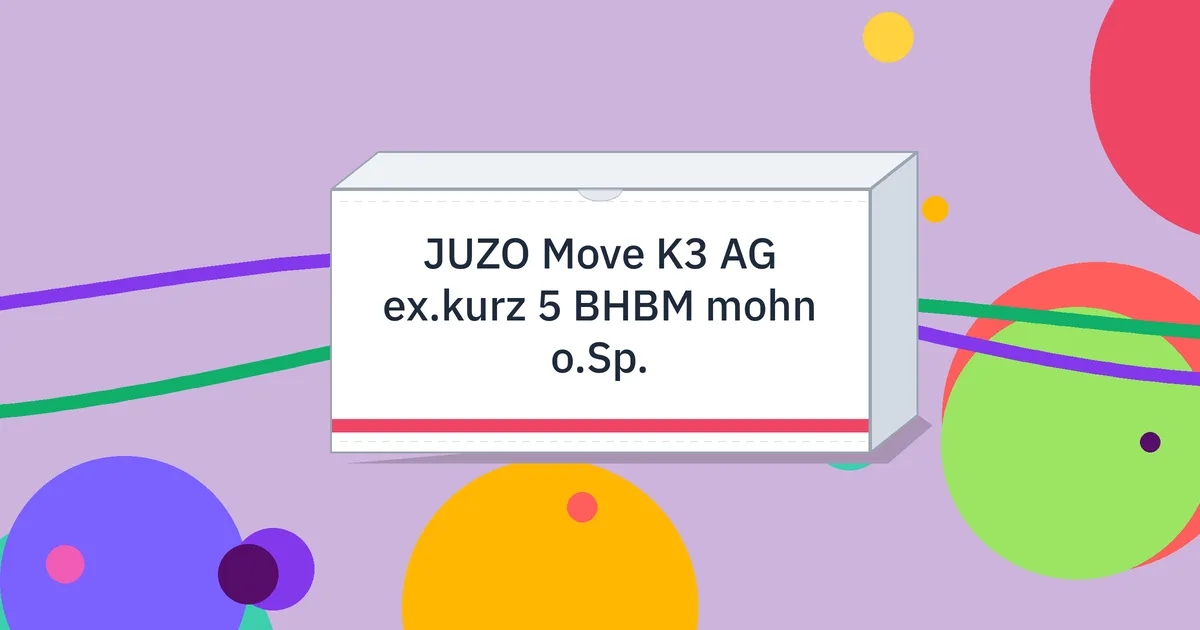 Symbolbild: Packung mit der Aufschrift JUZO Move K3 AG ex.kurz 5 BHBM mohn o.Sp. (PZN 18597903) – Verfügbarkeit und Bezug in Apotheken in Frankfurt am Main