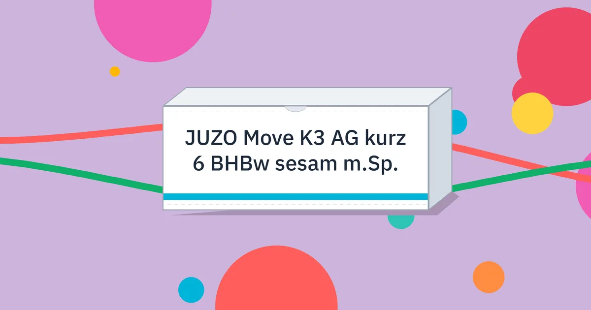 Symbolbild: Packung mit der Aufschrift JUZO Move K3 AG kurz 6 BHBw sesam m.Sp. (PZN 18579905) – Verfügbarkeit und Bezug in Apotheken in Frankfurt am Main