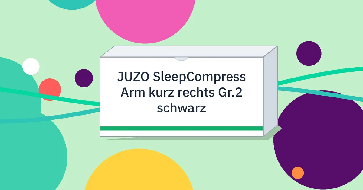 Symbolbild: Packung mit der Aufschrift JUZO SleepCompress Arm kurz rechts Gr.2 schwarz (PZN 18778119) – Verfügbarkeit und Bezug in Apotheken in Frankfurt am Main