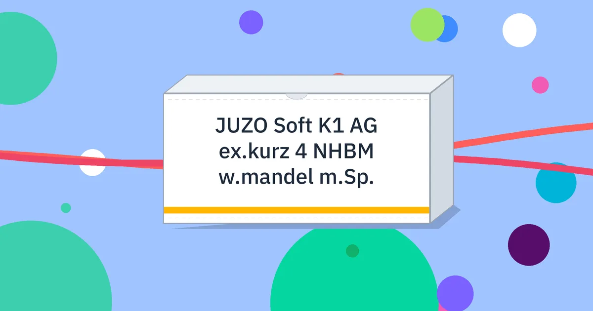 Symbolbild: Packung mit der Aufschrift JUZO Soft K1 AG ex.kurz 4 NHBM w.mandel m.Sp. (PZN 15017609) – Verfügbarkeit und Bezug in Apotheken in Frankfurt am Main