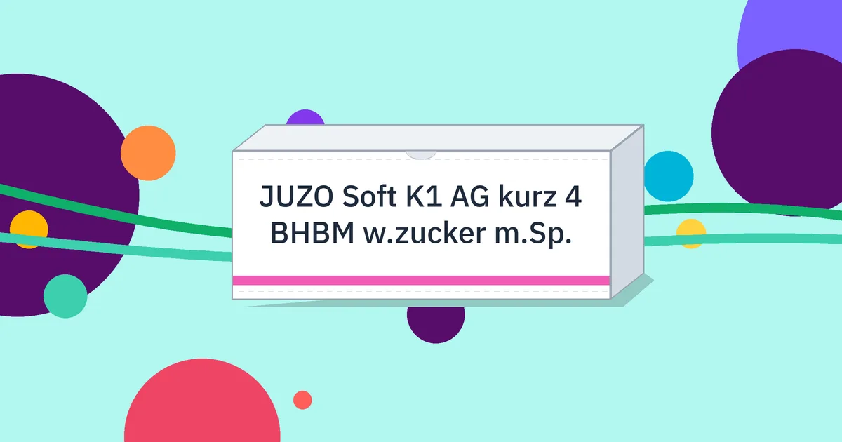 Symbolbild: Packung mit der Aufschrift JUZO Soft K1 AG kurz 4 BHBM w.zucker m.Sp. (PZN 14863294) – Verfügbarkeit und Bezug in Apotheken in Frankfurt am Main
