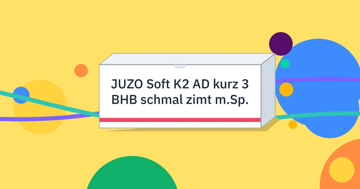 Symbolbild: Packung mit der Aufschrift JUZO Soft K2 AD kurz 3 BHB schmal zimt m.Sp. (PZN 15465615) – Verfügbarkeit und Bezug in Apotheken in Frankfurt am Main
