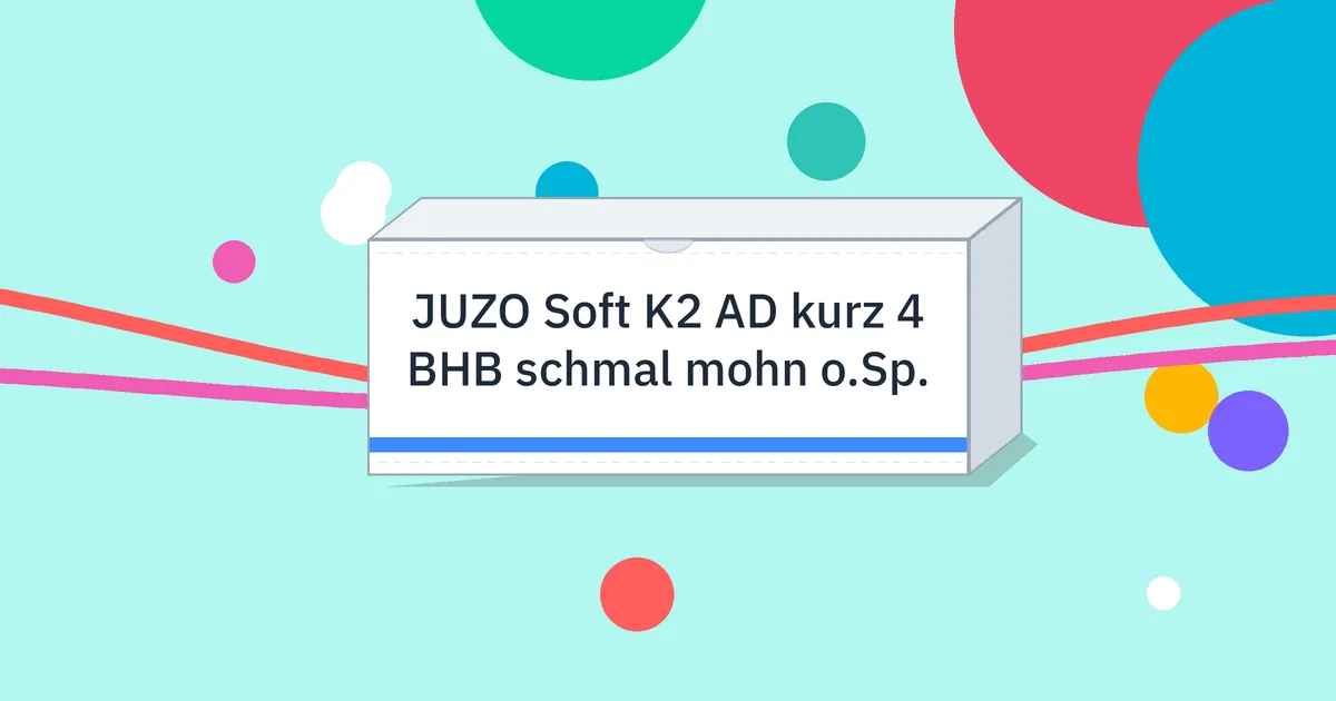 Symbolbild: Packung mit der Aufschrift JUZO Soft K2 AD kurz 4 BHB schmal mohn o.Sp. (PZN 15467991) – Verfügbarkeit und Bezug in Apotheken in Frankfurt am Main