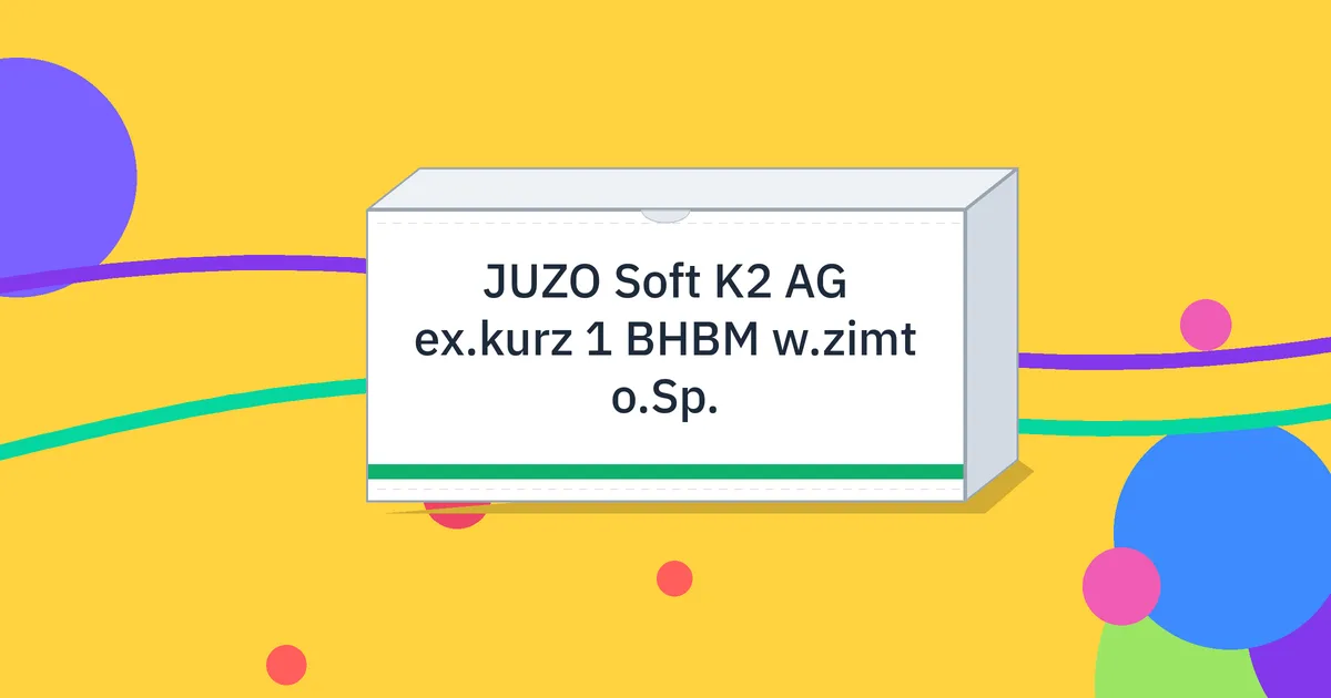 Symbolbild: Packung mit der Aufschrift JUZO Soft K2 AG ex.kurz 1 BHBM w.zimt o.Sp. (PZN 14869977) – Verfügbarkeit und Bezug in Apotheken in Frankfurt am Main