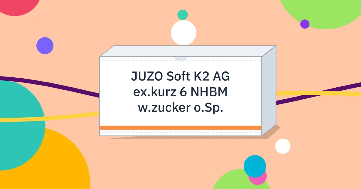 Symbolbild: Packung mit der Aufschrift JUZO Soft K2 AG ex.kurz 6 NHBM w.zucker o.Sp. (PZN 15023202) – Verfügbarkeit und Bezug in Apotheken in Frankfurt am Main