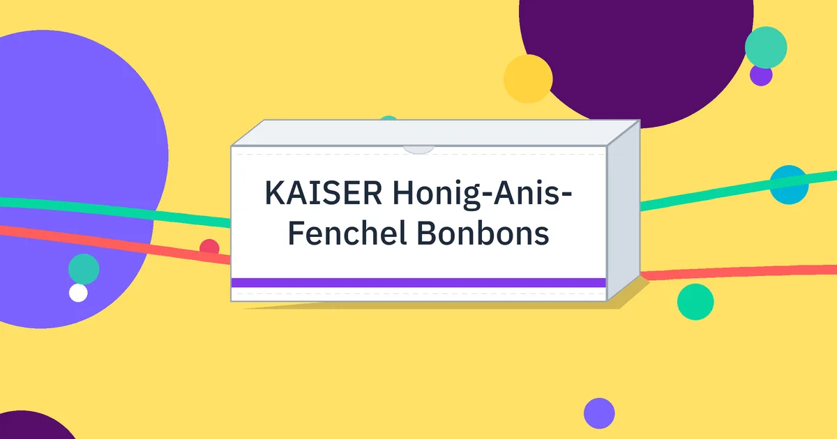 Symbolbild: Packung mit der Aufschrift KAISER Honig-Anis-Fenchel Bonbons (PZN 18242442) – Verfügbarkeit und Bezug in Apotheken in Frankfurt am Main