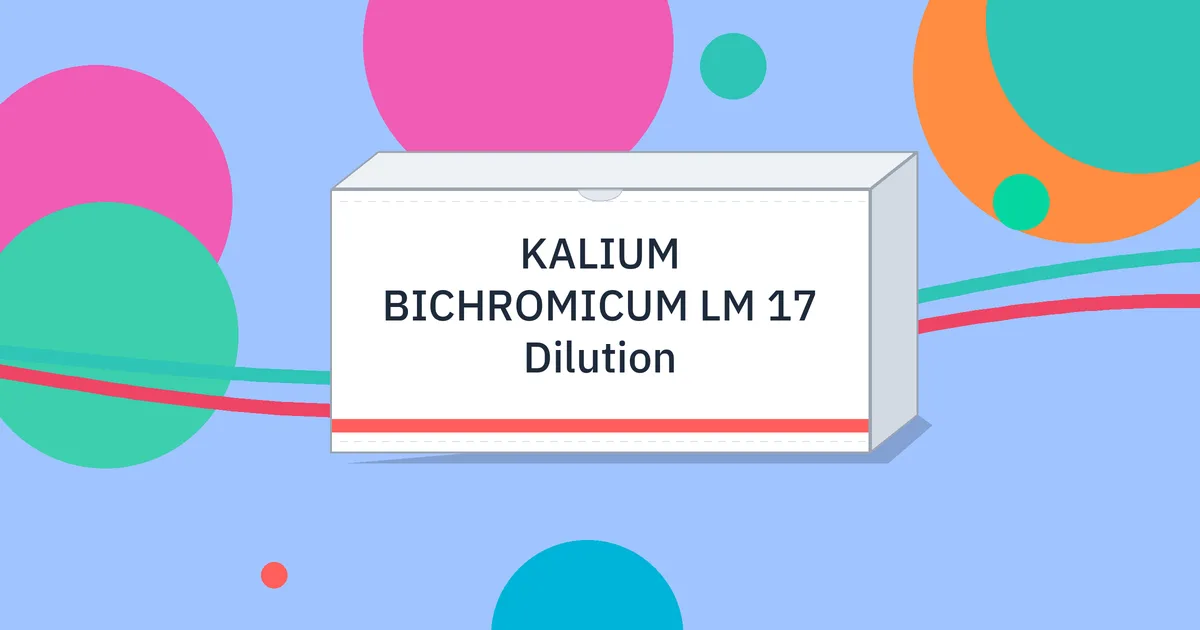 Symbolbild: Packung mit der Aufschrift KALIUM BICHROMICUM LM 17 Dilution (PZN 12917519) – Verfügbarkeit und Bezug in Apotheken in Frankfurt am Main