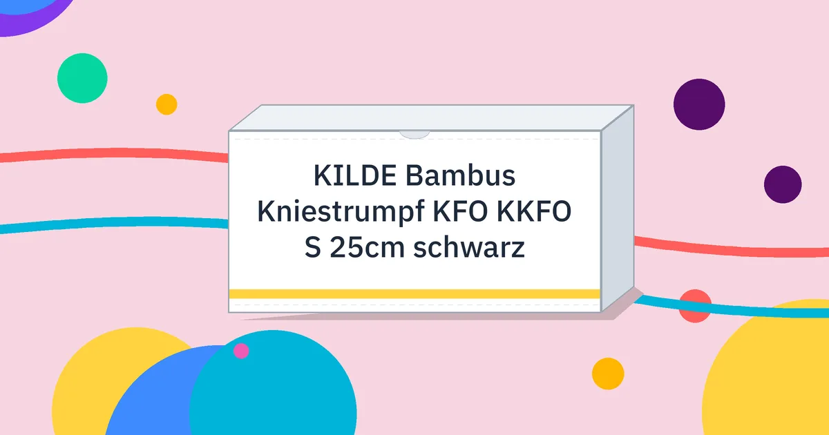 Symbolbild: Packung mit der Aufschrift KILDE Bambus Kniestrumpf KFO KKFO S 25cm schwarz (PZN 20798603) – Verfügbarkeit und Bezug in Apotheken in Frankfurt am Main