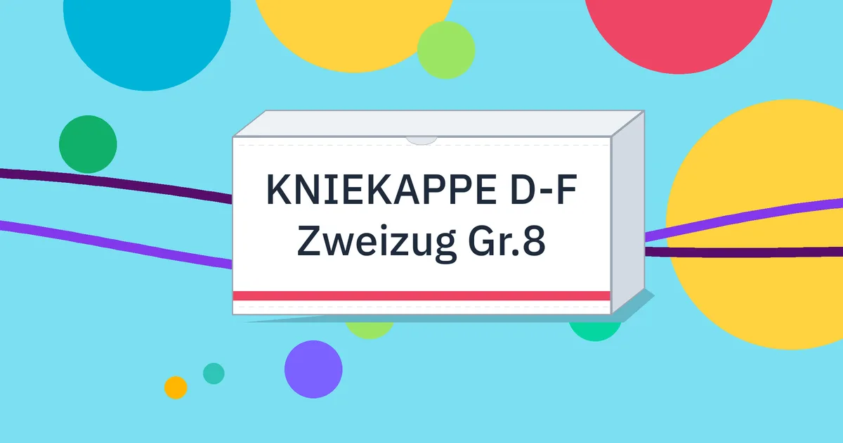 Symbolbild: Packung mit der Aufschrift KNIEKAPPE D-F Zweizug Gr.8 (PZN 01969631) – Verfügbarkeit und Bezug in Apotheken in Frankfurt am Main