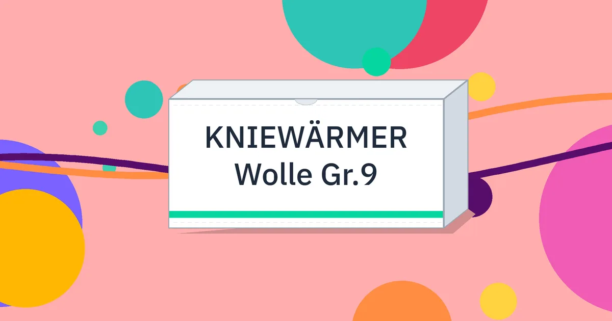 Symbolbild: Packung mit der Aufschrift KNIEWÄRMER Wolle Gr.9 (PZN 01731125) – Verfügbarkeit und Bezug in Apotheken in Frankfurt am Main