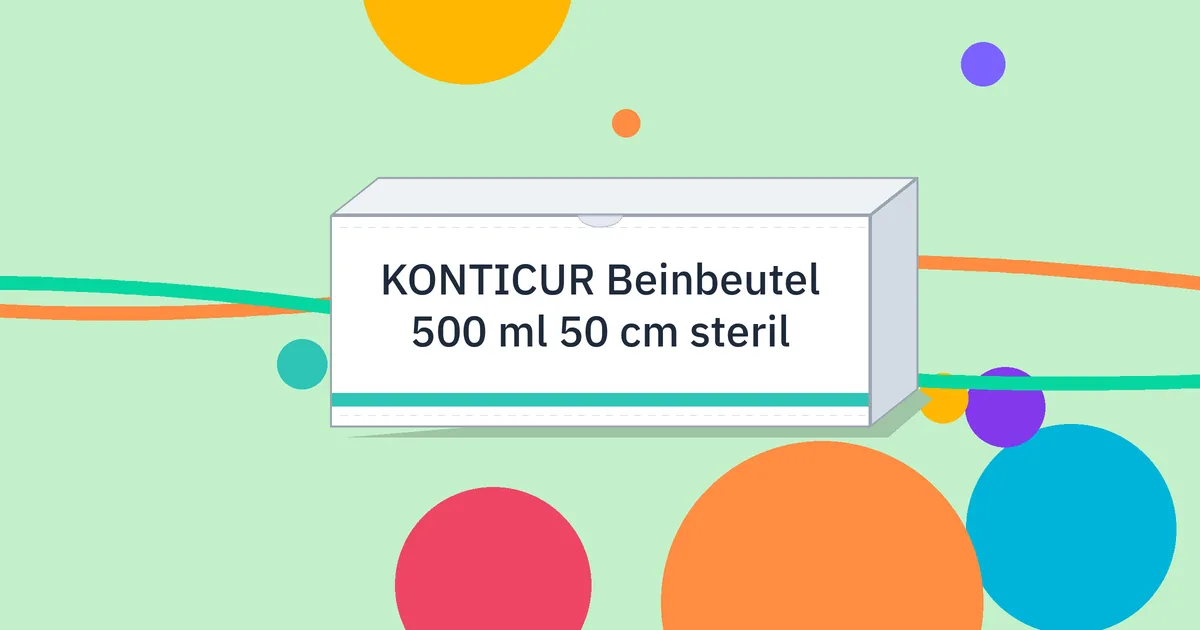 Symbolbild: Packung mit der Aufschrift KONTICUR Beinbeutel 500 ml 50 cm steril (PZN 12465595) – Verfügbarkeit und Bezug in Apotheken in Frankfurt am Main