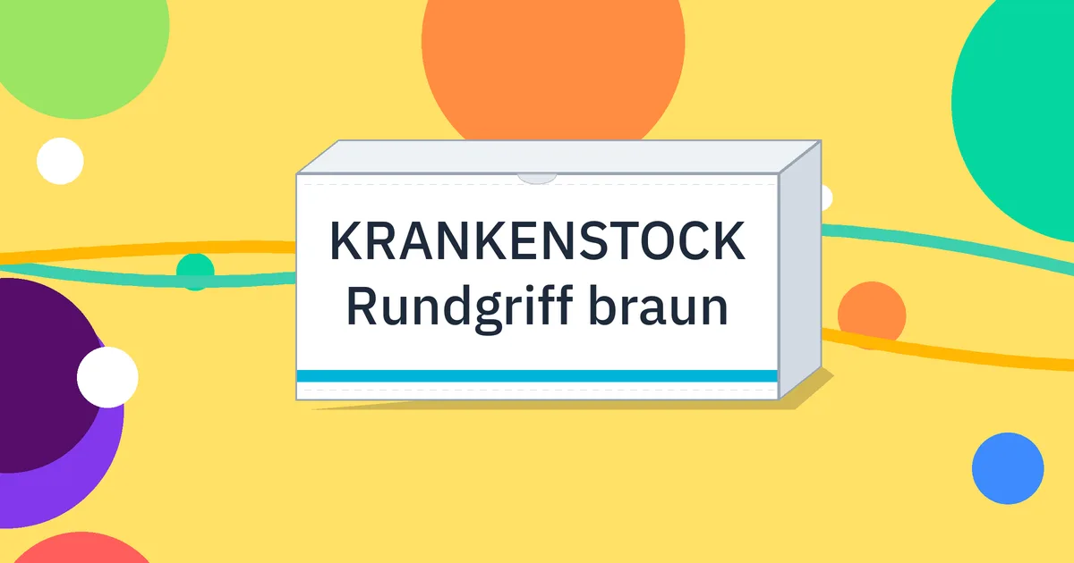 Symbolbild: Packung mit der Aufschrift KRANKENSTOCK Rundgriff braun (PZN 03019595) – Verfügbarkeit und Bezug in Apotheken in Frankfurt am Main