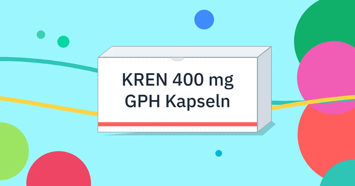 Symbolbild: Packung mit der Aufschrift KREN 400 mg GPH Kapseln (PZN 00129975) – Verfügbarkeit und Bezug in Apotheken in Frankfurt am Main