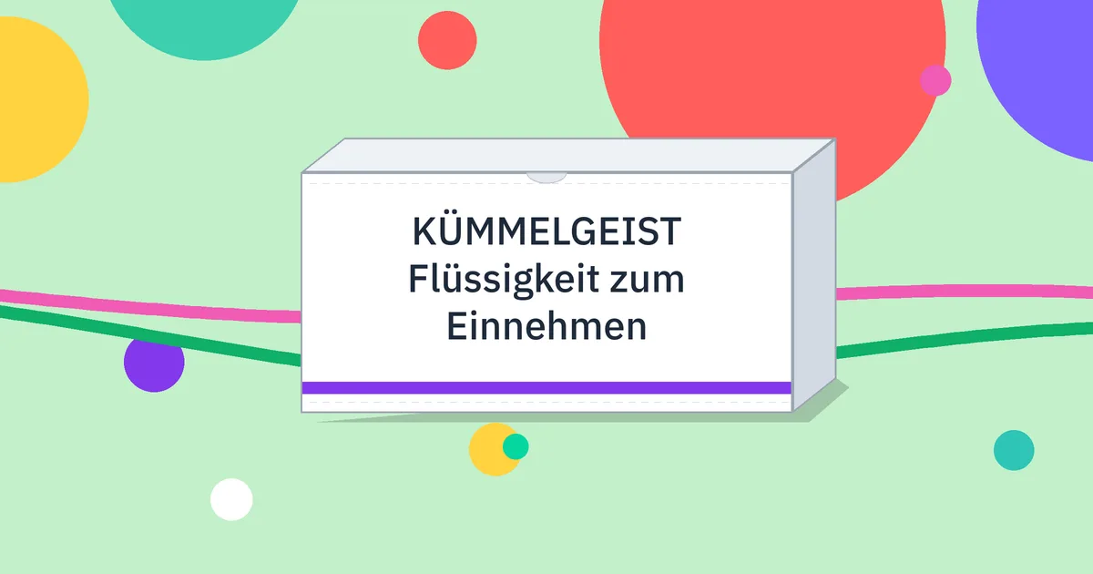 Symbolbild: Packung mit der Aufschrift KÜMMELGEIST Flüssigkeit zum Einnehmen (PZN 15401176) – Verfügbarkeit und Bezug in Apotheken in Frankfurt am Main