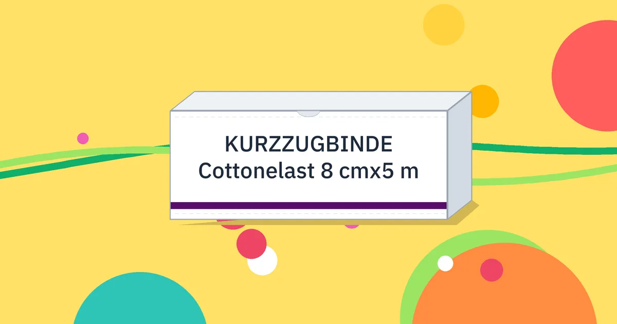 Symbolbild: Packung mit der Aufschrift KURZZUGBINDE Cottonelast 8 cmx5 m (PZN 01601173) – Verfügbarkeit und Bezug in Apotheken in Frankfurt am Main