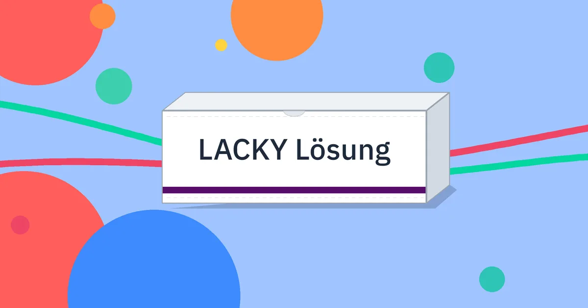 Symbolbild: Packung mit der Aufschrift LACKY Lösung (PZN 04988801) – Verfügbarkeit und Bezug in Apotheken in Frankfurt am Main