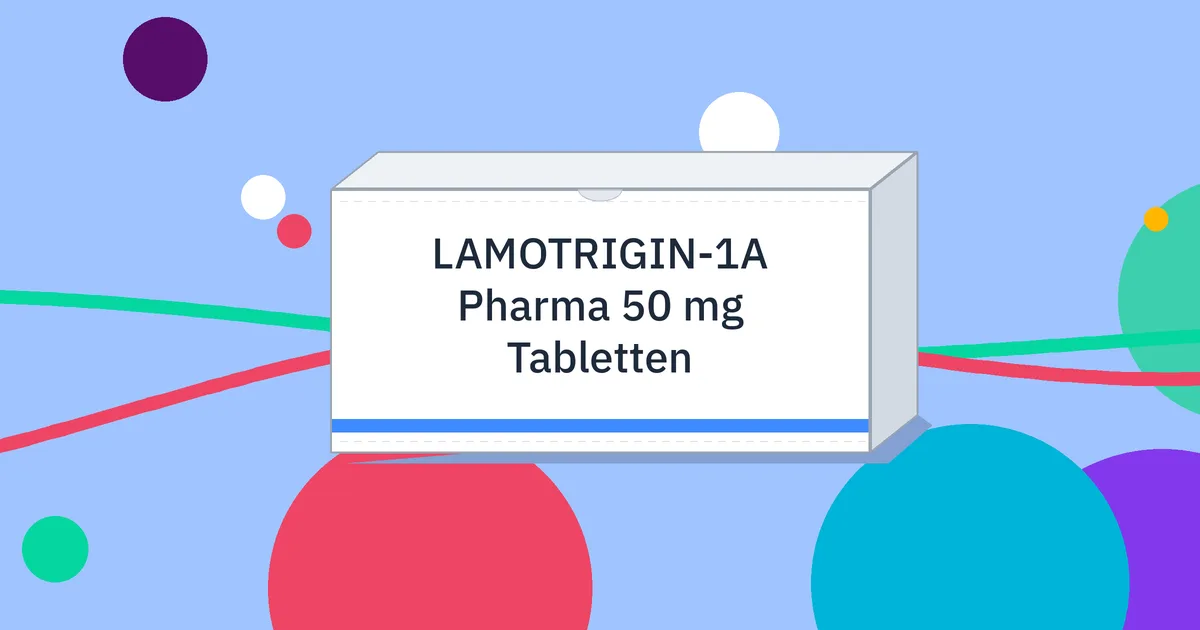 Symbolbild: Packung mit der Aufschrift LAMOTRIGIN-1A Pharma 50 mg Tabletten (PZN 01029715) – Verfügbarkeit und Bezug in Apotheken in Frankfurt am Main