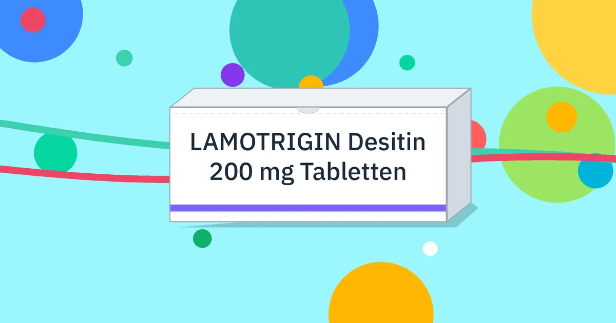 Symbolbild: Packung mit der Aufschrift LAMOTRIGIN Desitin 200 mg Tabletten (PZN 03360874) – Verfügbarkeit und Bezug in Apotheken in Frankfurt am Main
