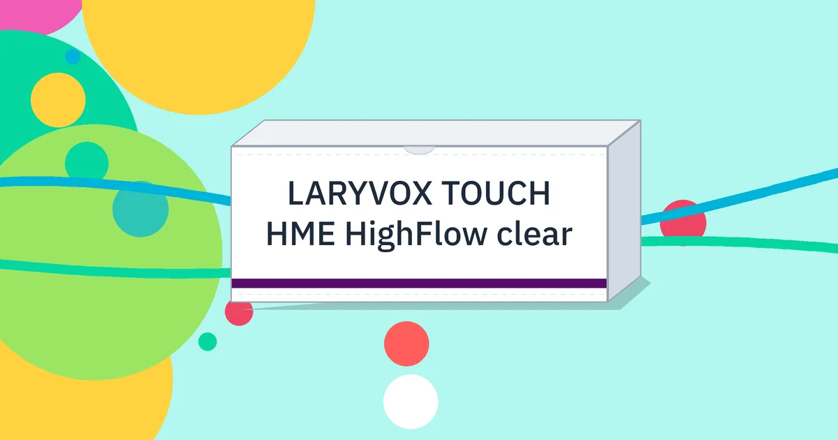 Symbolbild: Packung mit der Aufschrift LARYVOX TOUCH HME HighFlow clear (PZN 11299019) – Verfügbarkeit und Bezug in Apotheken in Frankfurt am Main
