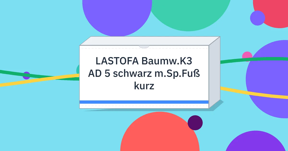 Symbolbild: Packung mit der Aufschrift LASTOFA Baumw.K3 AD 5 schwarz m.Sp.Fuß kurz (PZN 01952748) – Verfügbarkeit und Bezug in Apotheken in Frankfurt am Main