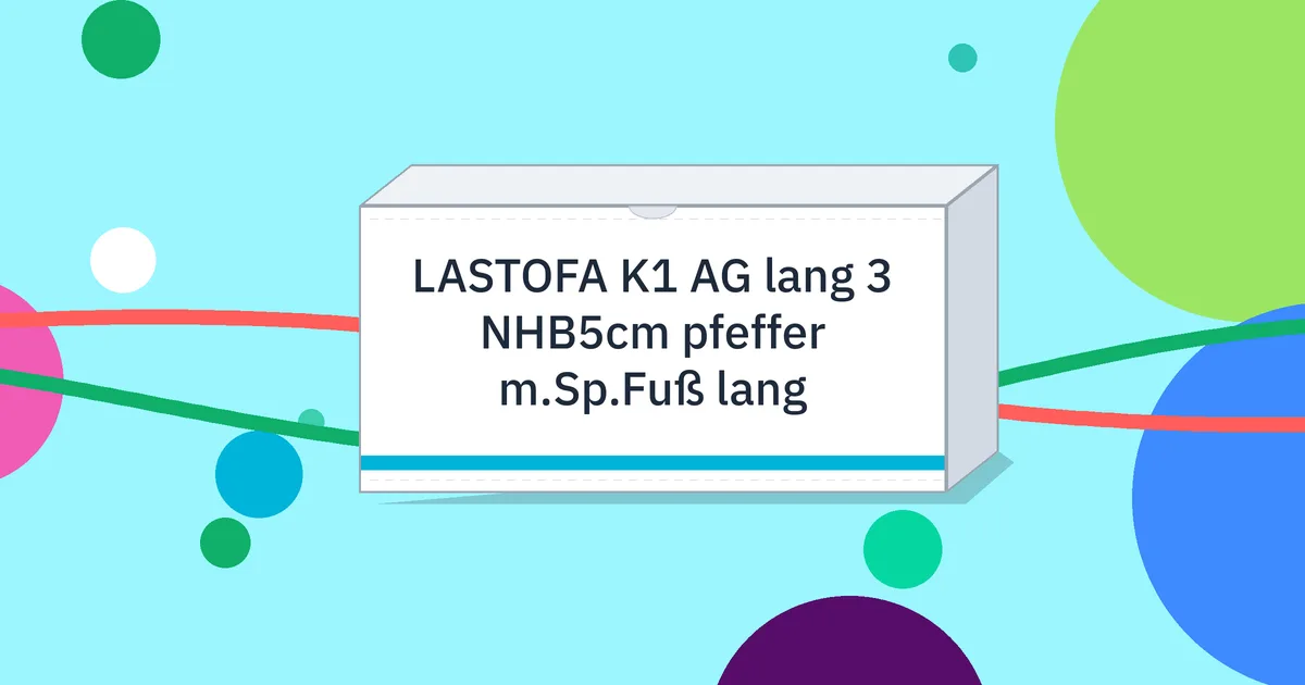 Symbolbild: Packung mit der Aufschrift LASTOFA K1 AG lang 3 NHB5cm pfeffer m.Sp.Fuß lang (PZN 13791486) – Verfügbarkeit und Bezug in Apotheken in Frankfurt am Main