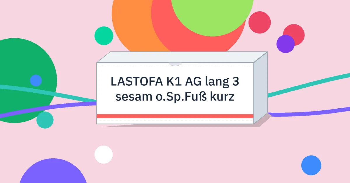 Symbolbild: Packung mit der Aufschrift LASTOFA K1 AG lang 3 sesam o.Sp.Fuß kurz (PZN 13791279) – Verfügbarkeit und Bezug in Apotheken in Frankfurt am Main