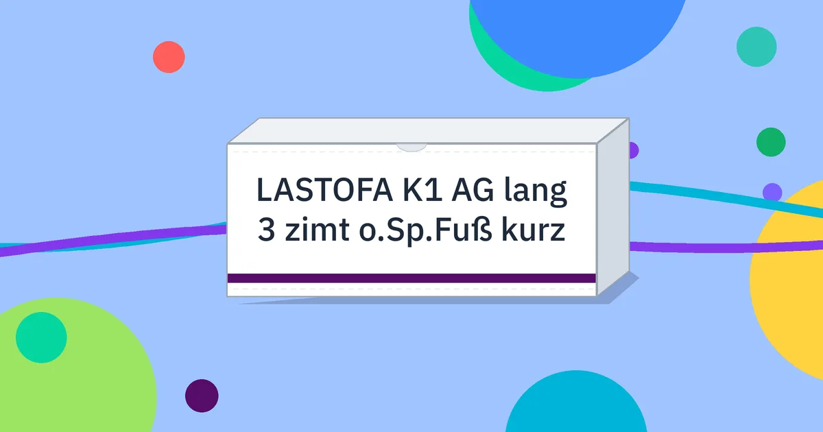 Symbolbild: Packung mit der Aufschrift LASTOFA K1 AG lang 3 zimt o.Sp.Fuß kurz (PZN 13790831) – Verfügbarkeit und Bezug in Apotheken in Frankfurt am Main