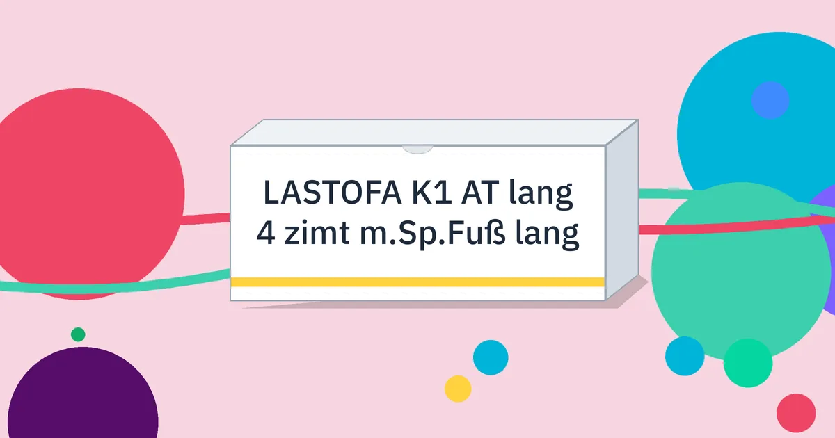 Symbolbild: Packung mit der Aufschrift LASTOFA K1 AT lang 4 zimt m.Sp.Fuß lang (PZN 13796153) – Verfügbarkeit und Bezug in Apotheken in Frankfurt am Main