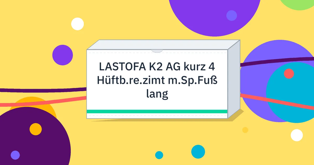 Symbolbild: Packung mit der Aufschrift LASTOFA K2 AG kurz 4 Hüftb.re.zimt m.Sp.Fuß lang (PZN 13811562) – Verfügbarkeit und Bezug in Apotheken in Frankfurt am Main