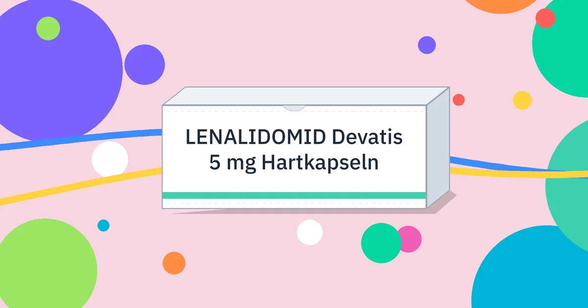 Symbolbild: Packung mit der Aufschrift LENALIDOMID Devatis 5 mg Hartkapseln (PZN 17490899) – Verfügbarkeit und Bezug in Apotheken in Frankfurt am Main