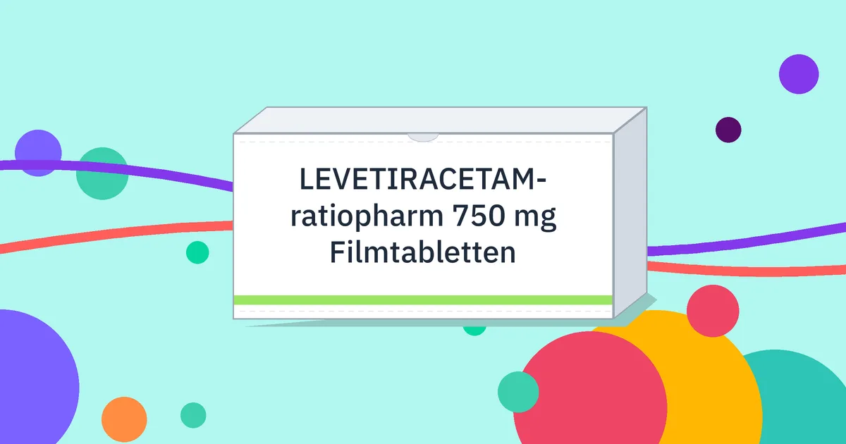 Symbolbild: Packung mit der Aufschrift LEVETIRACETAM-ratiopharm 750 mg Filmtabletten (PZN 08814110) – Verfügbarkeit und Bezug in Apotheken in Frankfurt am Main
