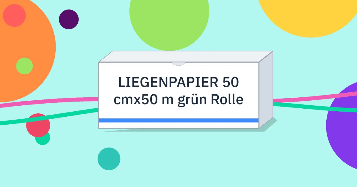 Symbolbild: Packung mit der Aufschrift LIEGENPAPIER 50 cmx50 m grün Rolle (PZN 07321836) – Verfügbarkeit und Bezug in Apotheken in Frankfurt am Main