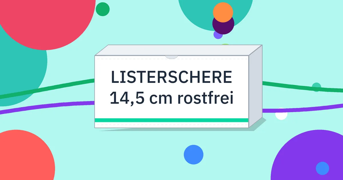 Symbolbild: Packung mit der Aufschrift LISTERSCHERE 14,5 cm rostfrei (PZN 00061450) – Verfügbarkeit und Bezug in Apotheken in Frankfurt am Main