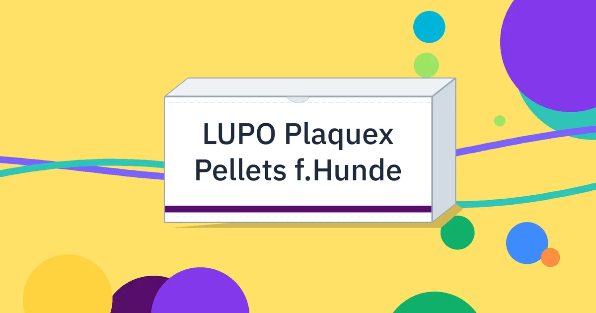 Symbolbild: Packung mit der Aufschrift LUPO Plaquex Pellets f.Hunde (PZN 19252307) – Verfügbarkeit und Bezug in Apotheken in Frankfurt am Main