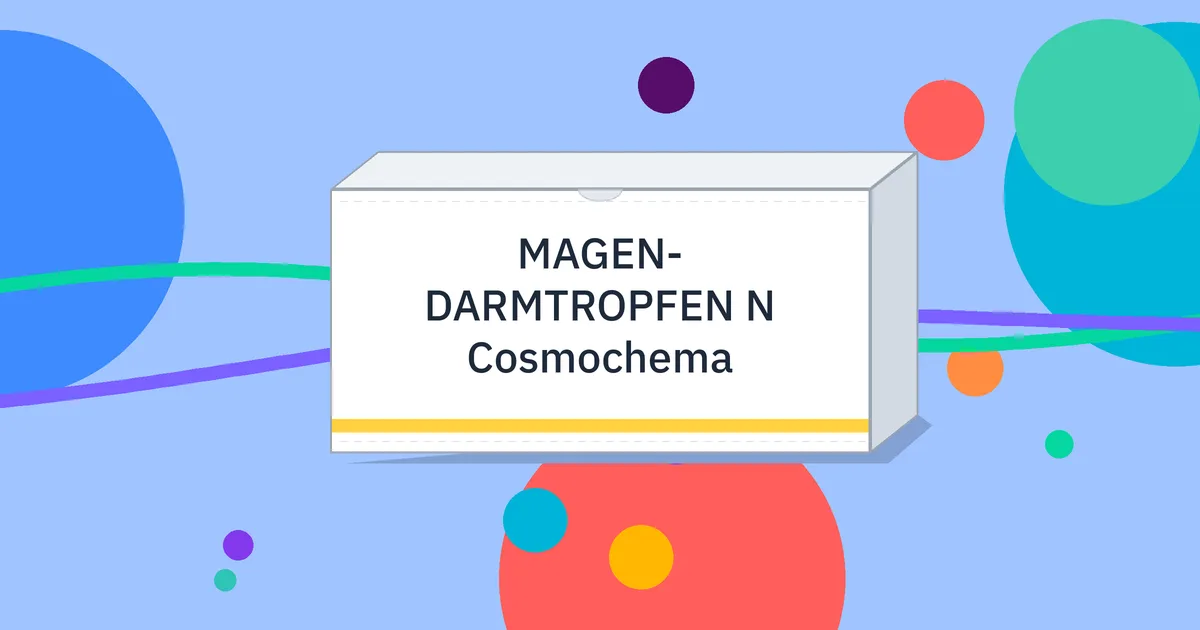 Symbolbild: Packung mit der Aufschrift MAGEN-DARMTROPFEN N Cosmochema (PZN 03915013) – Verfügbarkeit und Bezug in Apotheken in Frankfurt am Main
