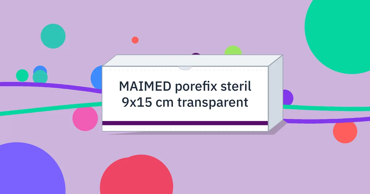 Symbolbild: Packung mit der Aufschrift MAIMED porefix steril 9x15 cm transparent (PZN 09100648) – Verfügbarkeit und Bezug in Apotheken in Frankfurt am Main