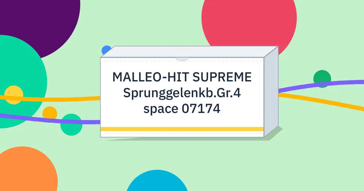 Symbolbild: Packung mit der Aufschrift MALLEO-HIT SUPREME Sprunggelenkb.Gr.4 space 07174 (PZN 20095669) – Verfügbarkeit und Bezug in Apotheken in Frankfurt am Main