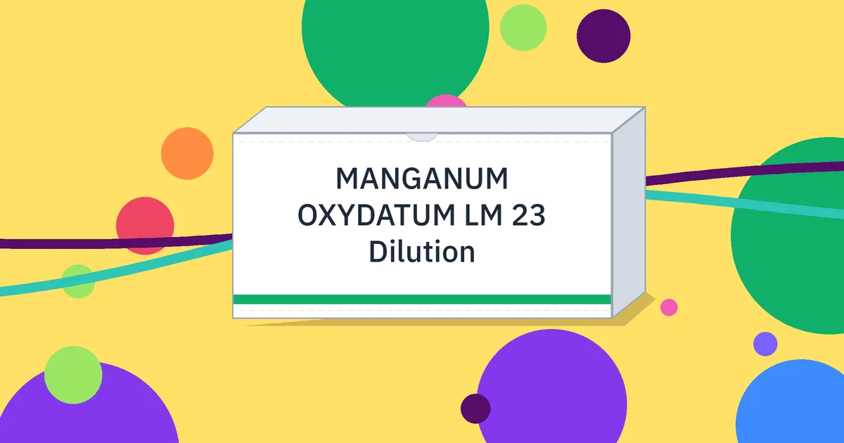 Symbolbild: Packung mit der Aufschrift MANGANUM OXYDATUM LM 23 Dilution (PZN 12944752) – Verfügbarkeit und Bezug in Apotheken in Frankfurt am Main
