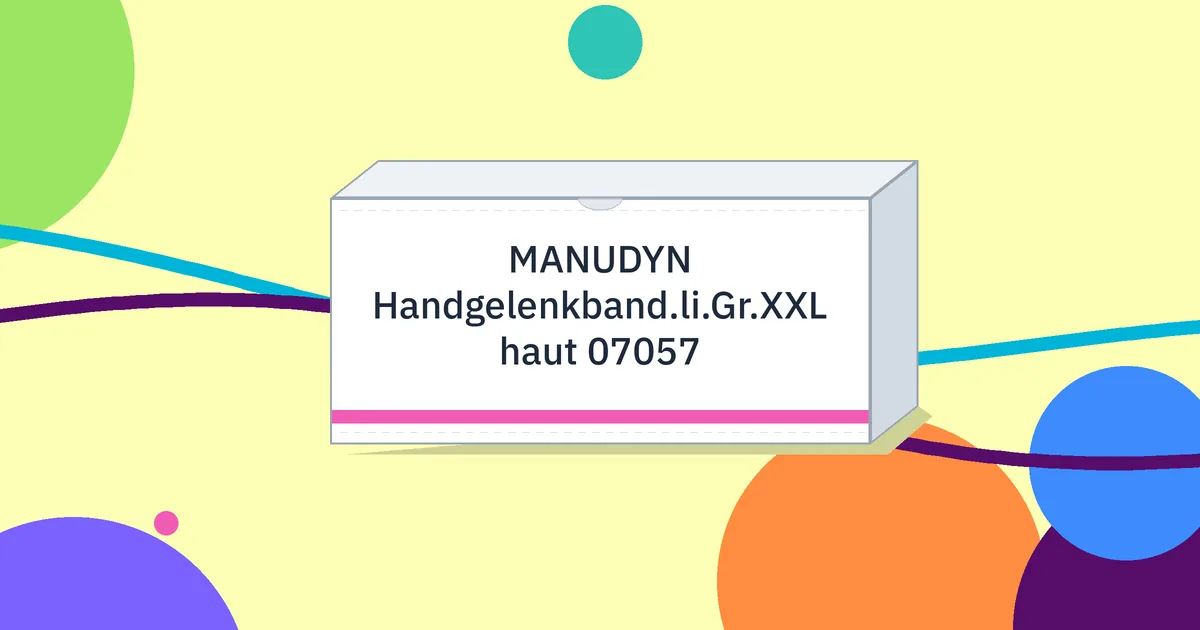 Symbolbild: Packung mit der Aufschrift MANUDYN Handgelenkband.li.Gr.XXL haut 07057 (PZN 06727370) – Verfügbarkeit und Bezug in Apotheken in Frankfurt am Main