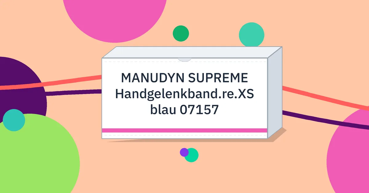 Symbolbild: Packung mit der Aufschrift MANUDYN SUPREME Handgelenkband.re.XS blau 07157 (PZN 16931054) – Verfügbarkeit und Bezug in Apotheken in Frankfurt am Main