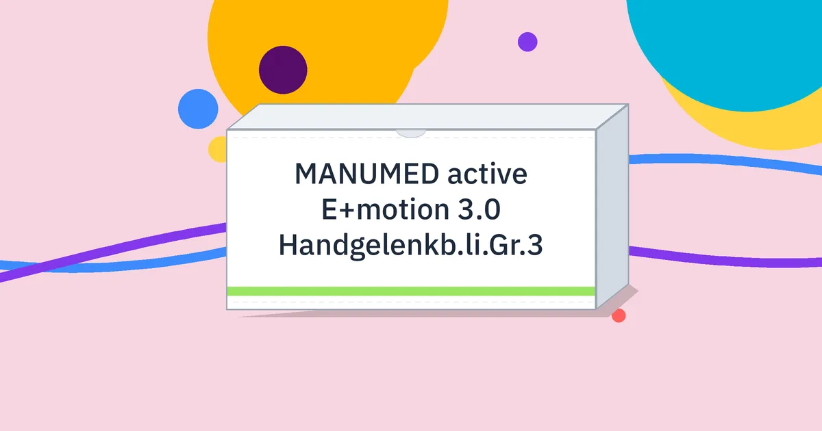 Symbolbild: Packung mit der Aufschrift MANUMED active E+motion 3.0 Handgelenkb.li.Gr.3 (PZN 19369707) – Verfügbarkeit und Bezug in Apotheken in Frankfurt am Main