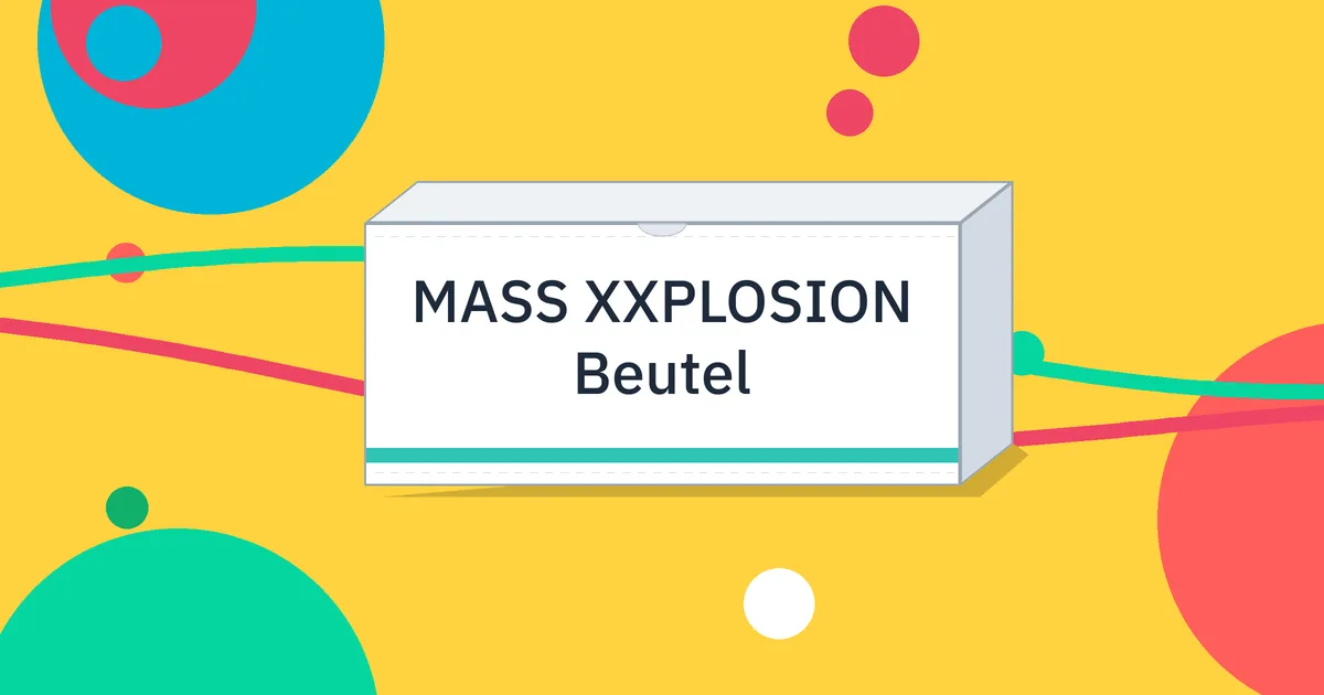 Symbolbild: Packung mit der Aufschrift MASS XXPLOSION Beutel (PZN 06951759) – Verfügbarkeit und Bezug in Apotheken in Frankfurt am Main