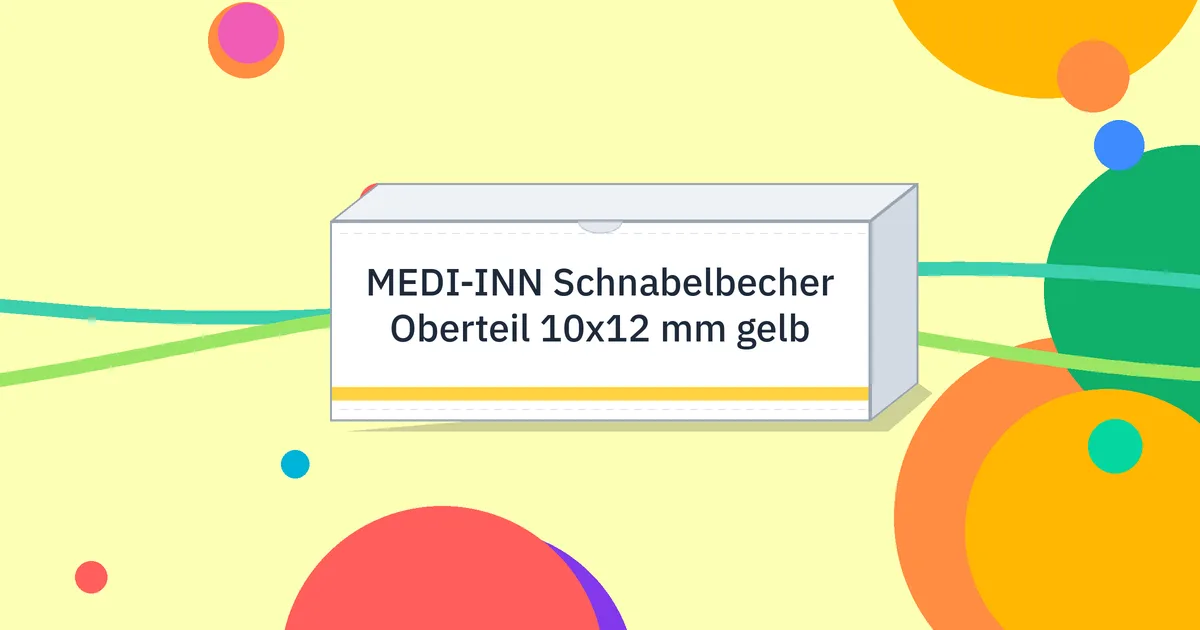 Symbolbild: Packung mit der Aufschrift MEDI-INN Schnabelbecher Oberteil 10x12 mm gelb (PZN 08815517) – Verfügbarkeit und Bezug in Apotheken in Frankfurt am Main