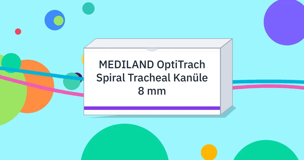 Symbolbild: Packung mit der Aufschrift MEDILAND OptiTrach Spiral Tracheal Kanüle 8 mm (PZN 07104837) – Verfügbarkeit und Bezug in Apotheken in Frankfurt am Main