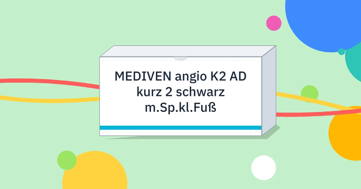 Symbolbild: Packung mit der Aufschrift MEDIVEN angio K2 AD kurz 2 schwarz m.Sp.kl.Fuß (PZN 17211095) – Verfügbarkeit und Bezug in Apotheken in Frankfurt am Main