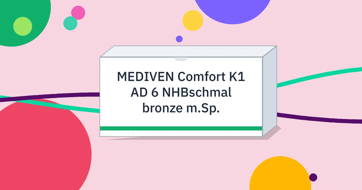 Symbolbild: Packung mit der Aufschrift MEDIVEN Comfort K1 AD 6 NHBschmal bronze m.Sp. (PZN 14561765) – Verfügbarkeit und Bezug in Apotheken in Frankfurt am Main
