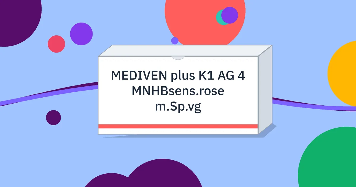 Symbolbild: Packung mit der Aufschrift MEDIVEN plus K1 AG 4 MNHBsens.rose m.Sp.vg (PZN 15917299) – Verfügbarkeit und Bezug in Apotheken in Frankfurt am Main