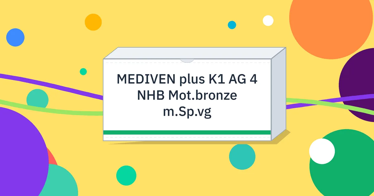 Symbolbild: Packung mit der Aufschrift MEDIVEN plus K1 AG 4 NHB Mot.bronze m.Sp.vg (PZN 15915981) – Verfügbarkeit und Bezug in Apotheken in Frankfurt am Main