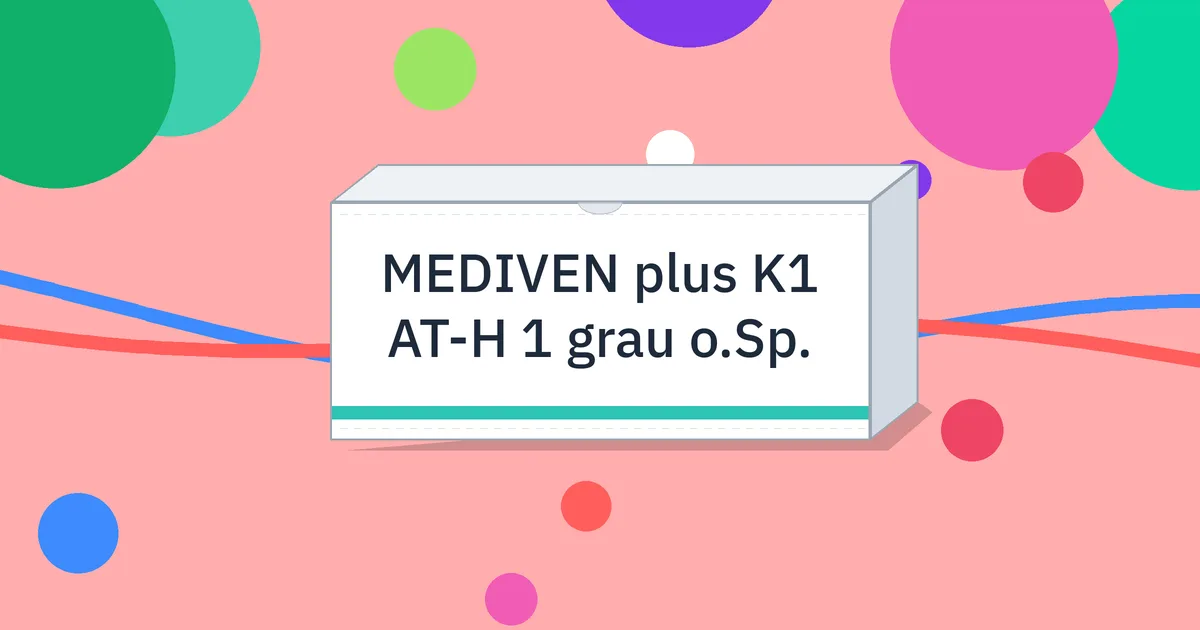 Symbolbild: Packung mit der Aufschrift MEDIVEN plus K1 AT-H 1 grau o.Sp. (PZN 18932862) – Verfügbarkeit und Bezug in Apotheken in Frankfurt am Main